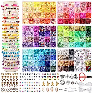 QUEFE 10560pcs 132 Colors Clay Beads Kit for Jewelry Making, Polymer Clay Beads with Charms for Bracelet Making and Gifts, Craft Set for Girls 8-12