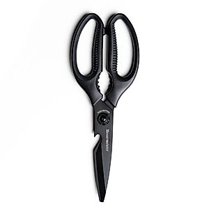 Messermeister 9-Inch Push Button Take-Apart Shears - High-Carbon Stainless Steel & Soft-Grip Handles - Includes Nut Cracker & Bottle Opener