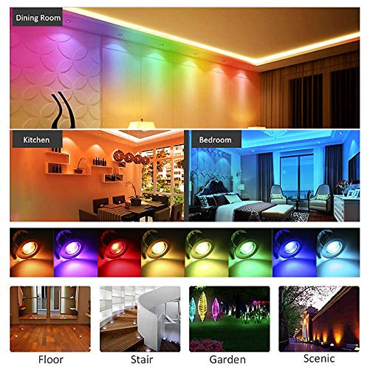 Lixada Recessed LED Deck Light 16 RGBW Colors/4 Lighting Modes Remote Control IP67 Waterproof LED in Ground Lights for Outdoor Yard Garden Stair Patio Pool Deck Kitchen -10Pack - RGBW Colors (30mm)