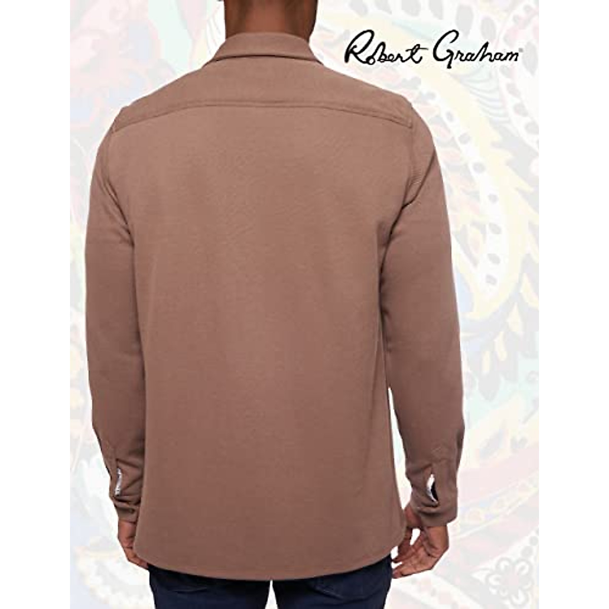 Robert Graham Men's Tomaz Long-Sleeve Button-Up Overshirt, Sand, Large