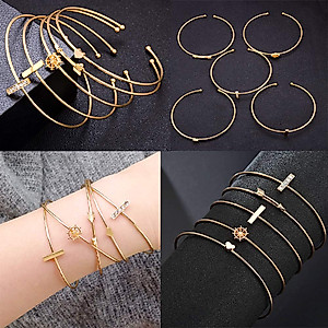 yunanwa 5 PACK (23pcs) Multiple Layered Stackable Open Cuff Wrap Bangle Bracelet Jewelry Adjustable for Women Wholesales Set Assorted