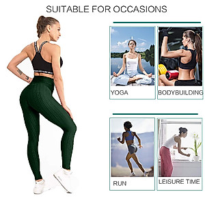 AIMILIA Butt Lifting Anti Cellulite Leggings for Women High Waisted Yoga Pants Workout Tummy Control Sport Tights Dark Green