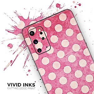 DesignSkinz White Polka Dots Over Grungy Pink Protective Vinyl Decal Wrap Skin Cover Compatible with The Samsung Galaxy S20 (Screen Trim & Back Glass Skin)