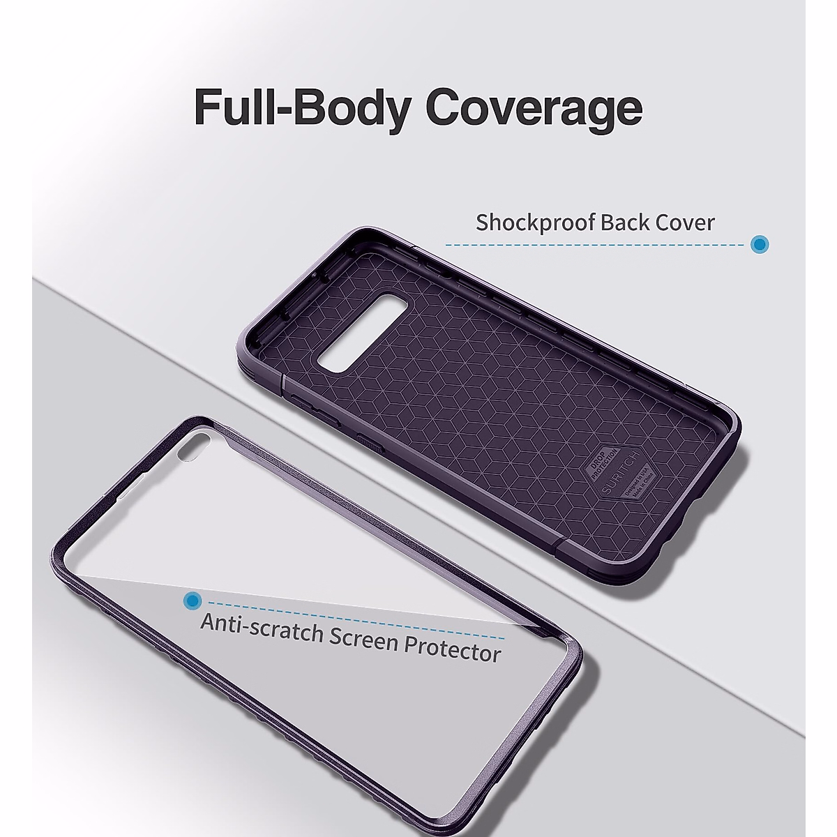 SURITCH for Samsung Galaxy S10 Plus Case, [Built-in Screen Protector] 360° Full Protection Military Grade Shockproof Rugged Bumper Thick Protective Phone Cover for Samsung S10 Plus 6.4 Inch - Purple