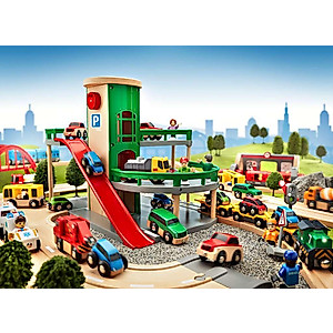 BRIO World 33204 Parking Garage - Ultimate Toy Train Accessory | Interactive Play | Compatible with All BRIO Train Sets | FSC Certified Wood Material | Ideal for Kids Age 3 and Up