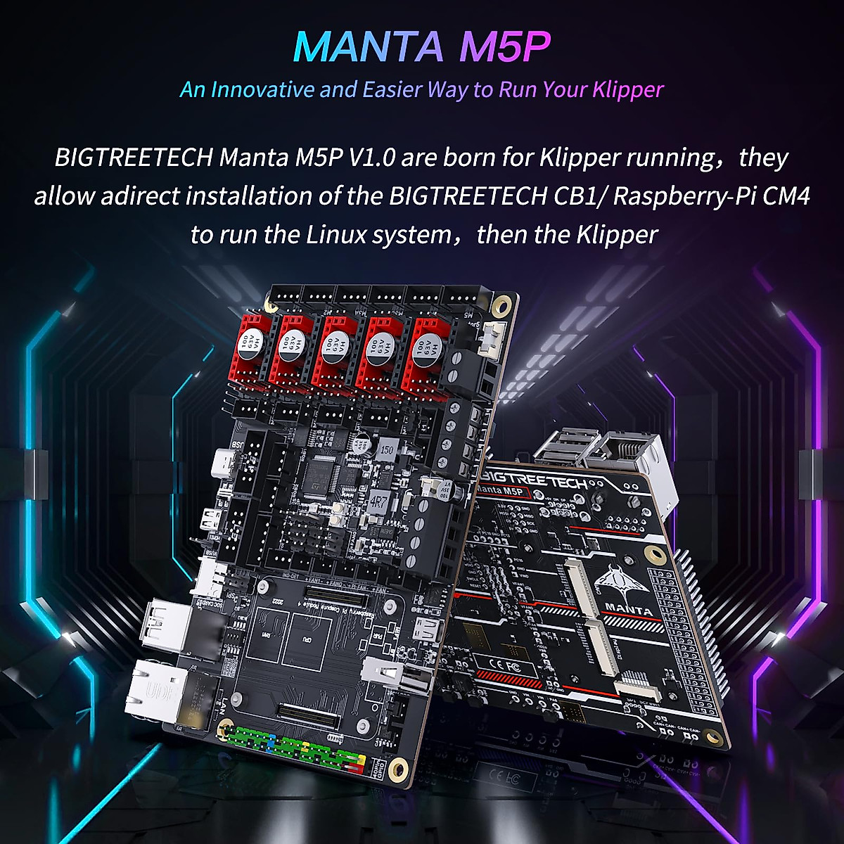 BIGTREETECH Manta M5P V1.0 32Bit Control Board Support 5 Axis TMC2209 TMC2208 Stepper Drivers Compatible with CB1/CB2/CM4 to running Klipper for Ender 3/Voron V0, CoreXY, I3 3D Printer DIY Motherboard