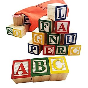Skoolzy ABC Wooden Blocks for Toddlers 30 Wood Alphabet Blocks Montessori Stacking Letter Preschool Learning Toys Develop Language Skills Boys and Girls Ages 2+ Includes eBook & Storage Bag