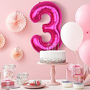 Big 40 Inch Hot Pink Number 3 Balloon 3rd Birthday Decorations for Girls | 3 Balloon Number Unicorn Three Old Birthday Decorations for Girls | Melon Birthday Party Supplies Pig Birthday Party Supplies