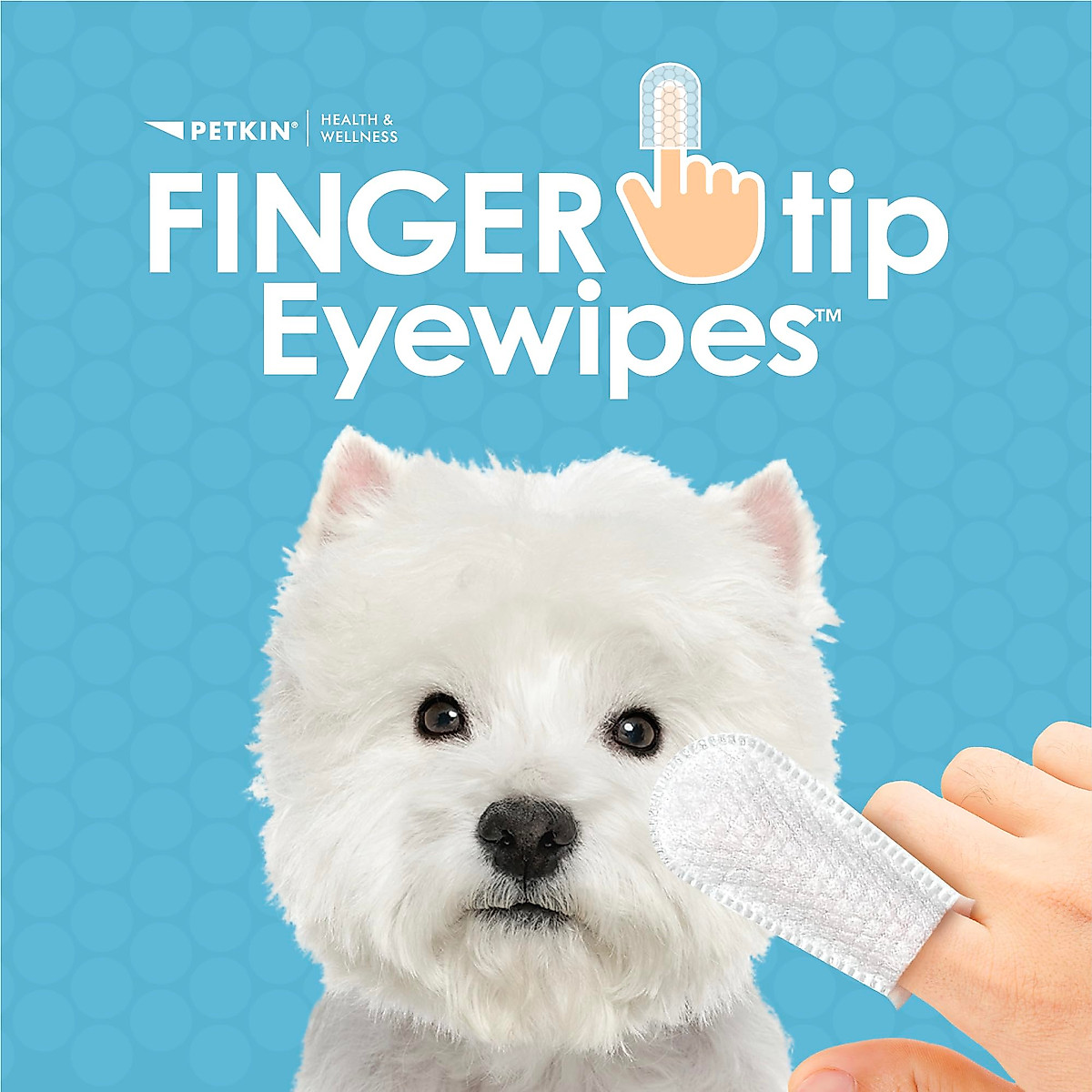 Petkin Fingertip Eye Wipes for Dogs and Cats, 50 Finger Wipes - Slip-On, Snug Fit, Micro-Bristle Fabric - Cleans Eye Area, Dirt and Tear Stains - Convenient, Ideal for Home and Travel - No Scent