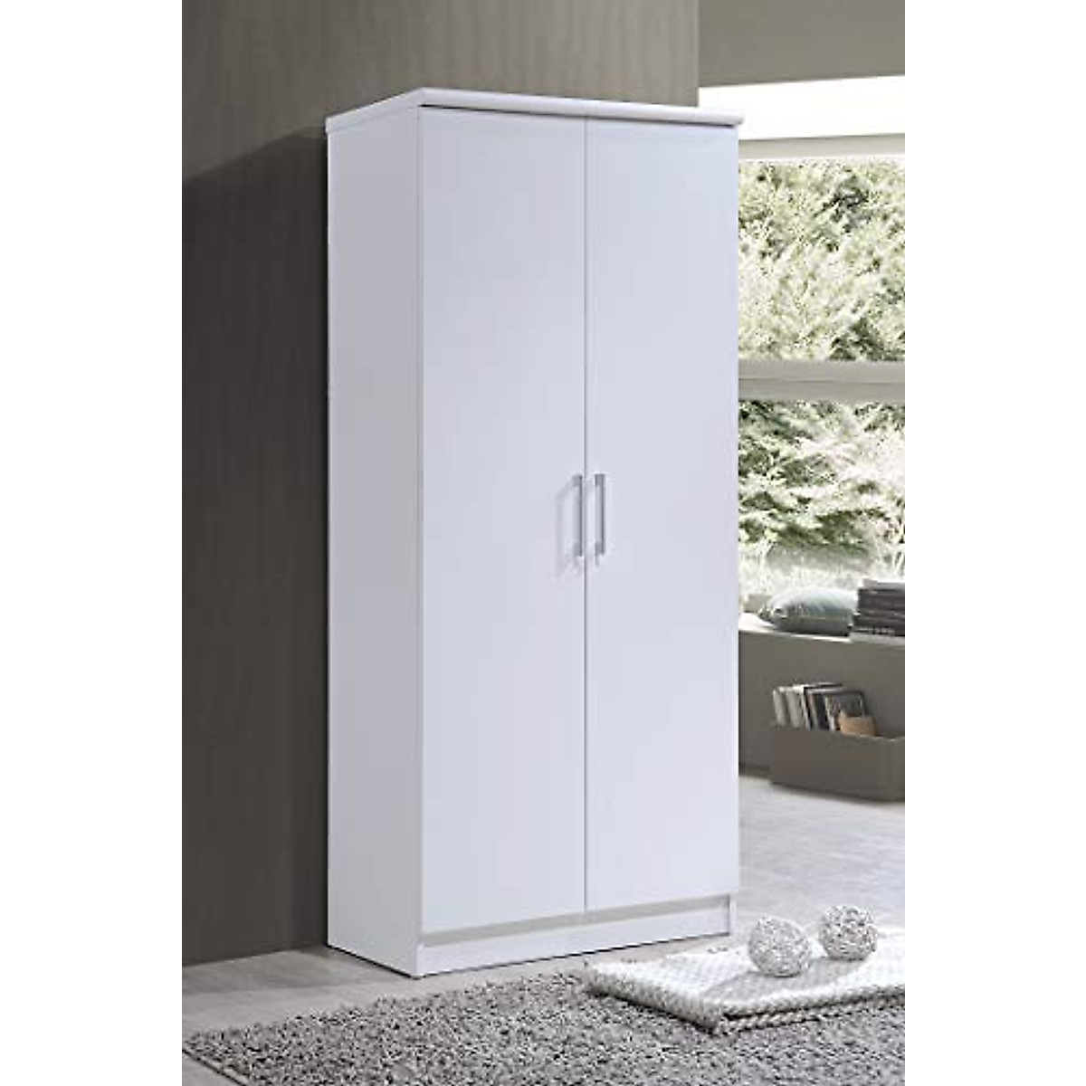 HODEDAH IMPORT Hodedah 2-Door Armoire with 4-Shelves Wardrobe, 17"D x 31.5"W x 73"H, White