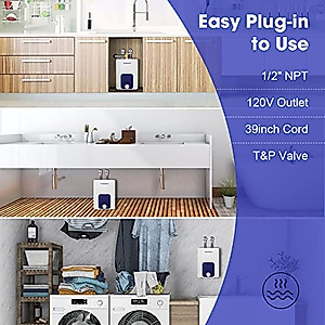 Tecnolove Mini Tank Electric Water Heater UL Listed, 1.32 Gallon (MT15) Under Sink Water Heater for Point of Use, 120V Corded Wall or Floor Mounted