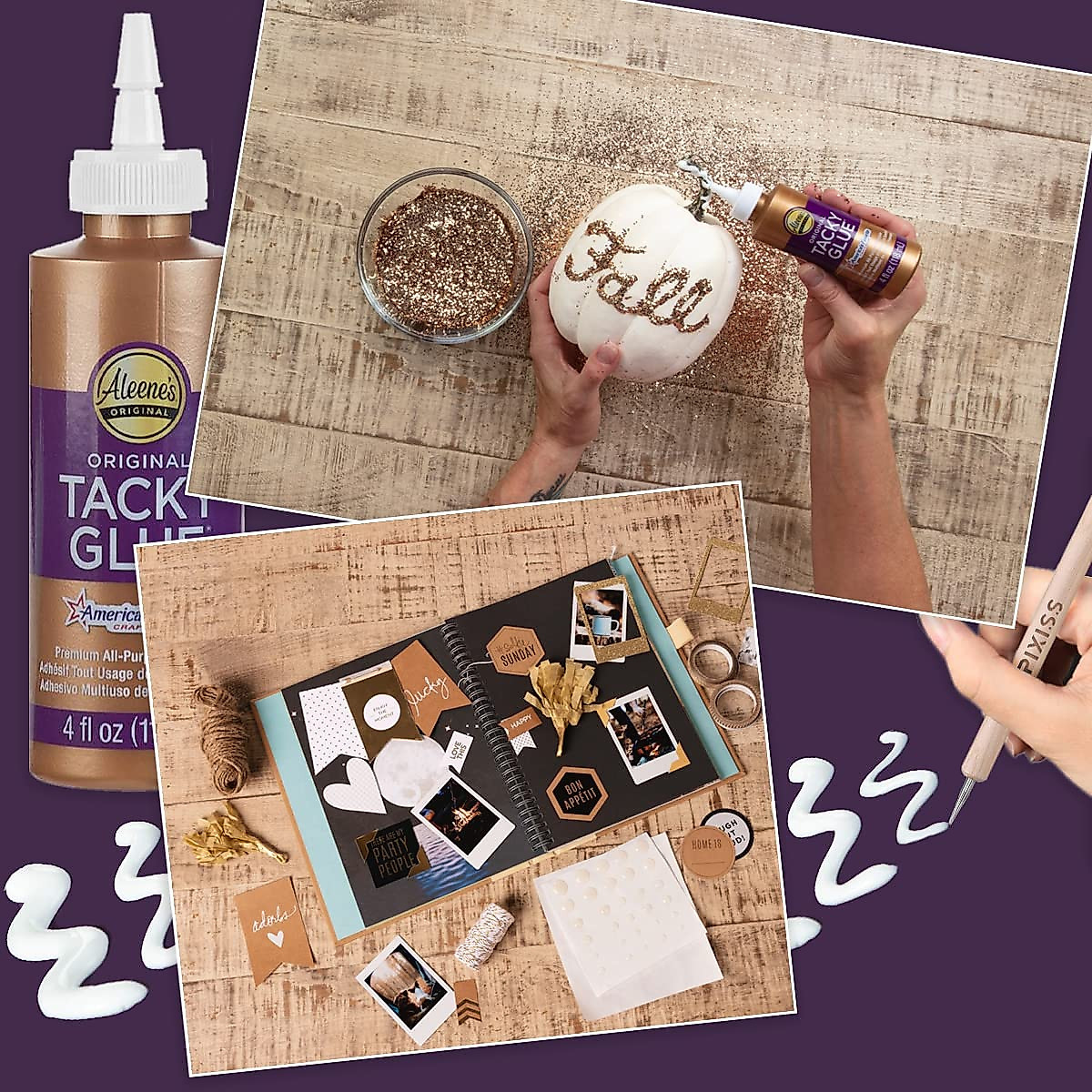 Aleene's Original Tacky Glue Craft Glue - 4Ounce, Tacky Glue, Quick Dry Tacky Glue for Crafts, Paper, Felt, Wood, Foam, Fabric - All Purpose Precision Craft Glue, Pixiss Wooden Art Dotting Stylus Pens