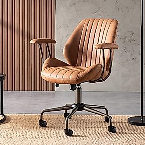 ovios Chair with Mid Back Support Armrest Executive Rolling Swivel Height Adjustable Task Chair for Home Office Desk Computer,Living Room,Studying (Brown)