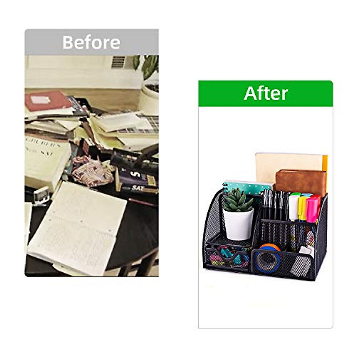 MDHAND Office Desk Organizer and Accessories Desk Drawer Organizer with 6 Compartments, Mesh Pencil Desk Organizer For Home Office