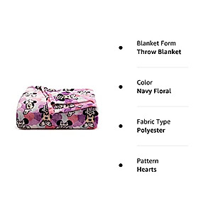 Minnie Mouse Plush Fluffy Fuzzy Cozy Super Soft Throw Blanket Oversized 5' x 6' for Sofa Couch Chair Bed and for Travel in The car (Minnie Hearts), Navy Floral (throw8626)