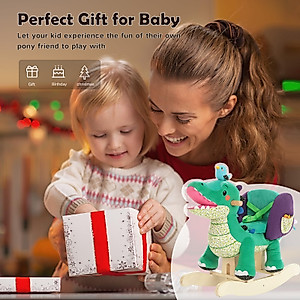 labebe Child Rocking Horse Toy, Stuffed Animal Rocker, Green Crocodile Plush Rocker Toy for Kid 6 Month -3 Years, Wooden Rocking Horse Chair/Rocker/Animal Ride on