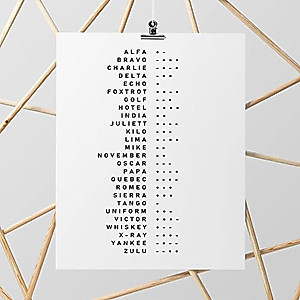 Phonetic Alphabet, Morse Code Sign Print Wall Art, Spelling Alphabet, Military Gifts, Large Abc Poster, Nato, Aviation, Minimalist Art 8 x 10 Inches Frame NOT INCLUDED