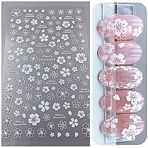 Flower Nail Stickers 3D Self-adhesive Nail Art Supplies 4 Sheets White Cherry Blossom Nail Art Decals Manicure Tips Nail Decoration Floral Nail Stickers for Acrylic Nails Beauty Charms Accessories