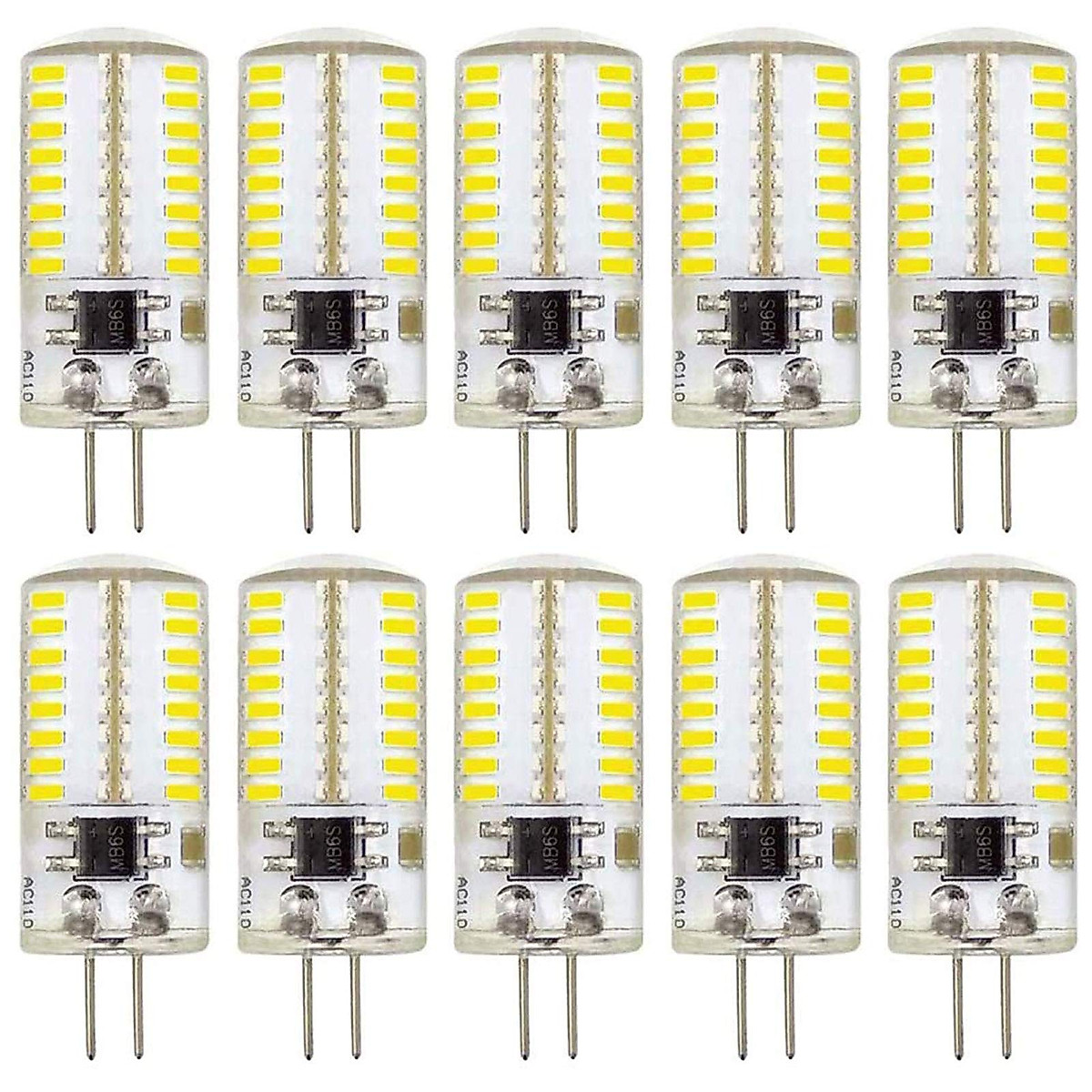 ZHENMING 110V- 130V G4 LED Bulb Dimmable Cool White 6000K (Not Low Voltage 12V) 3W 20W 30W Halogen Equivalent Bi-Pin Base Lamp (Pack of 10)