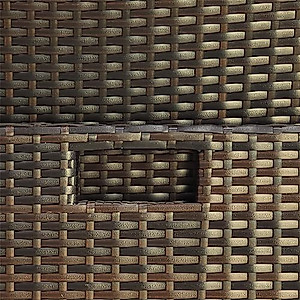 Merax 11-Piece Patio Furniture Set, All-Weather PE Wicker Dining Table Set with Wood Tabletop, Foldable 6 Chairs and 4 Stools, Space-Saving Design, Brown Rattan Beige Cushions Zippered