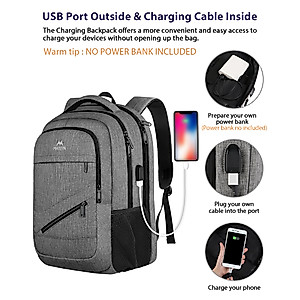 MATEIN Travel Laptop Backpack,TSA Large Travel Backpack for Women Men, 17 Inch Business Flight Approved Carry On Backpack with USB Charger Port and Luggage Sleeve, Durable College School Bookbag,Grey