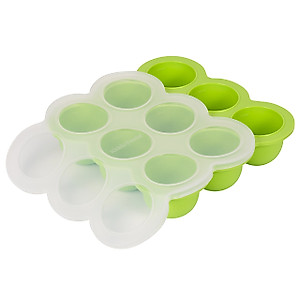 Kiddo Feedo Baby Food Freezer Tray with Silicone Clip-On Lid - Free E-Book by Award-Winning Author/Dietitian - Green