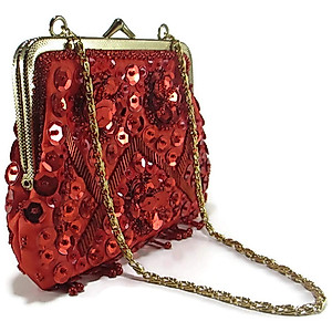 Women clutch sequins evening purse bag for Cocktail Party Prom Wedding Banquet (Red)