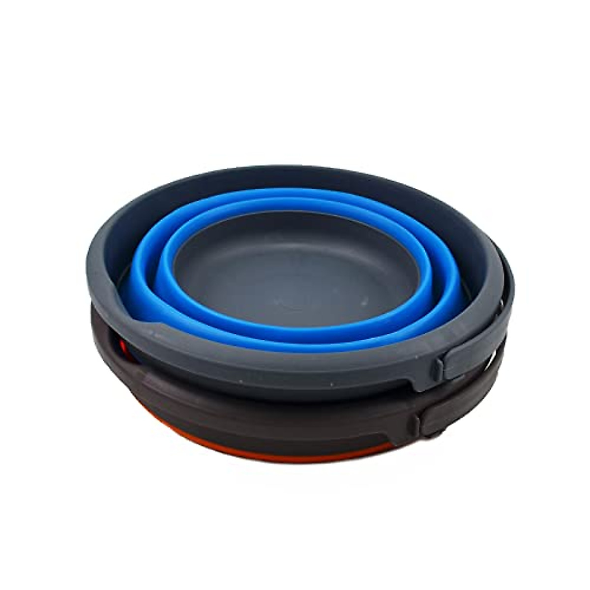 SAMMART 5.5L (1.4 Gallon) Set of 2 Collapsible Plastic Bucket - Foldable Round Tub - Portable Fishing Water Pail - Space Saving Outdoor Waterpot. (Orange + Blue)