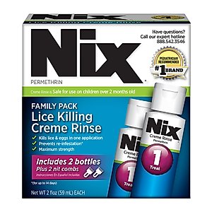 Nix Lice Killing Creme Rinse Extra Strength Family Pack, 2 Creme Rinse, 2 fl oz bottles & 2 Lice Combs