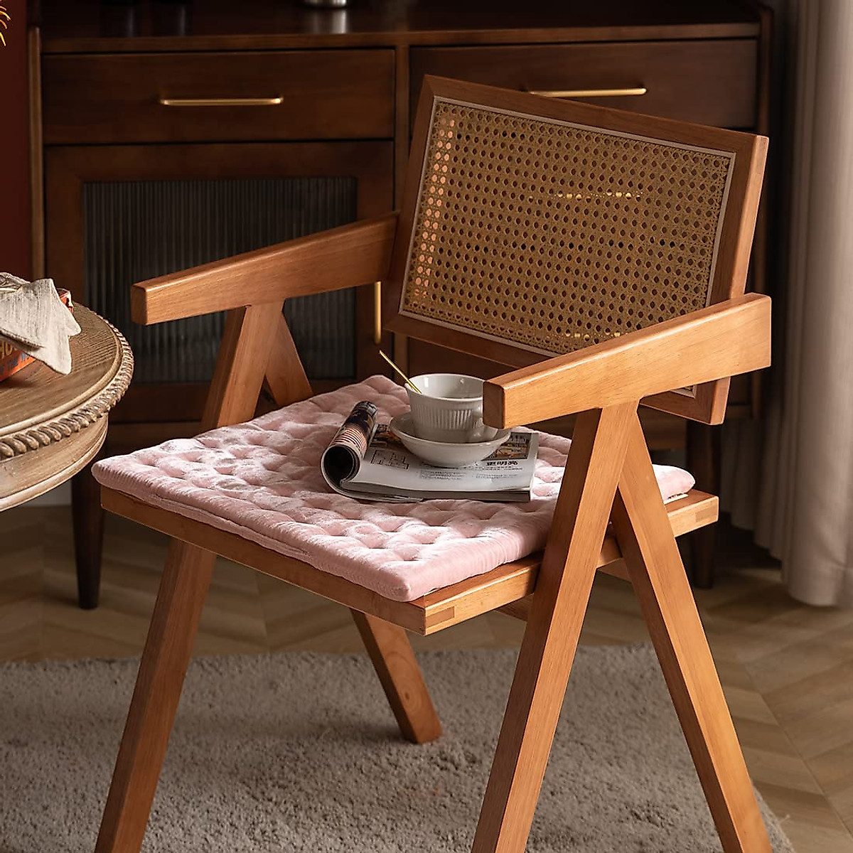 vctops Luxury Solid Color Chair Pad Velvet Soft Square Chair Cushion Tufted Indoor Seat Cushion Pillow Tatami (Pink,18"x18")