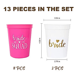 PartyGifts&beyond Bride Squad Plastic Cups 13packs Bachelorette Party Cups for Bridesmaid Bridal Shower Wedding Decorations(Neon)