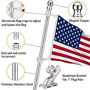 Bubblythe 2 Pack Flag Poles for House, 6 FT Flag Pole Kit with 2 No-Tangle Aluminum Ring Clips and Holder Mounting Bracket, Heavy Duty Stainless Steel Flag Poles for Outside House, Boat Flagpole, 6ft