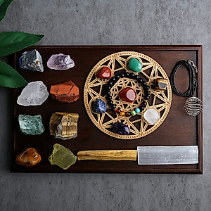 Crystals and Healing Stones, Healing Crystals for Beginners Set Gifts for Mothers Day, Include 7 Chakra Stones, 7 Tumbled Stones, Bracelet, Necklace, Selenite, Palo Santo for Positive Energy