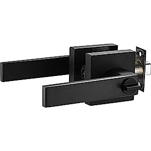 Berlin Modisch Contemporary Square Privacy Lever Door Handle Easy to Open Locking Lever Set [for Bedroom or Bathroom] Reversible for Right & Left Sided Doors Heavy Duty - Iron Black Finish