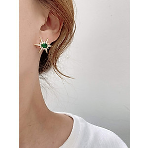 Concept8 colored glass 18K gold plated 925 silver post earrings made in korea (emerald)