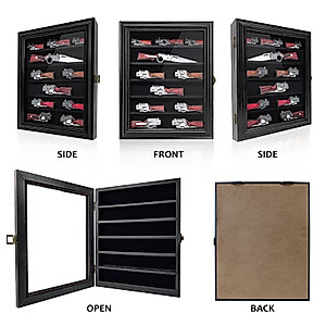 Knife Display Case 6 Rows Pocket Knife Display Case for Wall Military Folding Knife Shadow Box Cabinet for Collections with HD Toughened Glass Door,Removable 2 Grooves Shelves ,Black