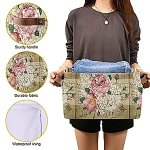 ALAZA Shabby Chic Pink Rose Floral Foldable Storage Box Storage Basket Organizer Bins with Handles for Shelf Closet Living Room Bedroom Home Office 1 Pack