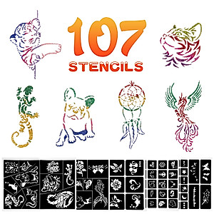 Larger Glitter Tattoo Kit - Body Glitter Temporary Tattoos Kit with Water Activated UV Reactive Body Paint & Glow Powder & Stencils & Glue, Gifts for Girls Birthday Party Festival Halloween Christmas
