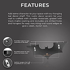 Bat Shelf Gothic Decor - Gothic Bedroom Shelf - Spooky Home Decor Gifts - Floating Shelf with Hooks - Cool Wall Shelves for Bedroom - Wall Hanging Shelves - Apartment Room Decor, Home Decor Accents