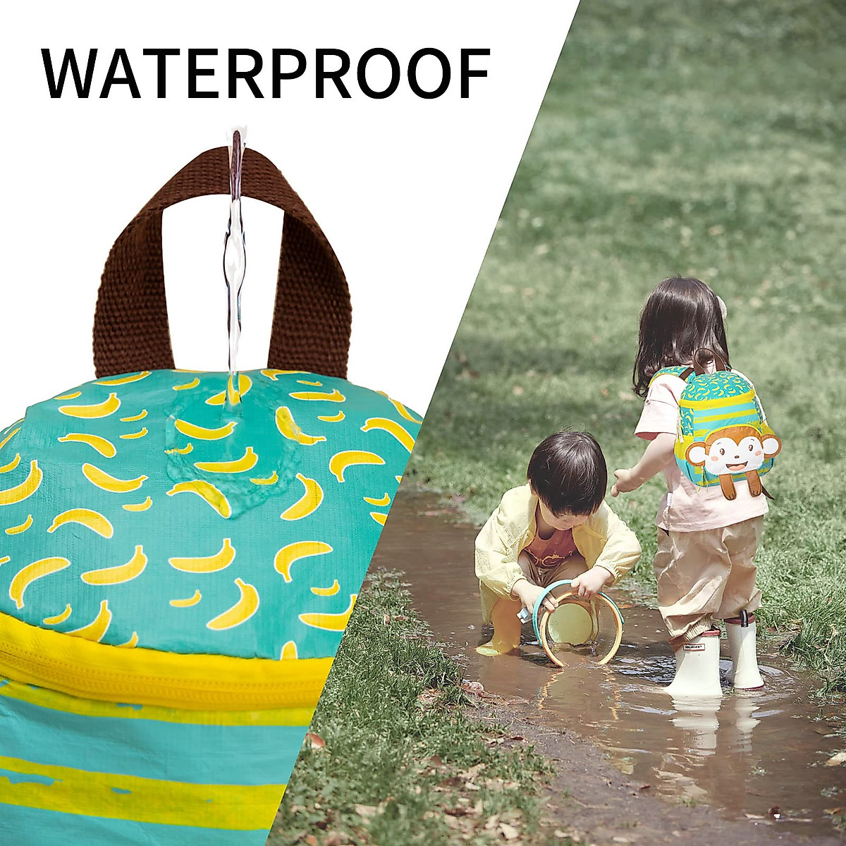 GreenTribes Toddler Backpack - Tyvek - Animal Schoolbag for Kids - Waterproof Preschool Backpack - Travel Paper Bag for Baby Girl Boy 2-8 Years,Cute Monkey