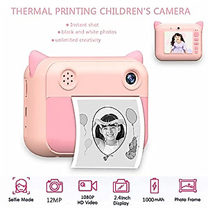 QSYY Children's Portable Printing Camera Front and Rear Dual-Camera Toy Camera with Printing Paper 2.4-Inch Display Screen Timed Photo Creative Photo Sticker Fun Photo Frame Boy Girl Gift,Pink