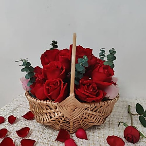 WYI Rattan Flower Basket, Handmade Wicker Planter Basket with Plastic Liner & Handle, Woven Storage Basket for Home Wedding Garden Decoration, Brown,S(445MWRMURZRG2O2814UOR)