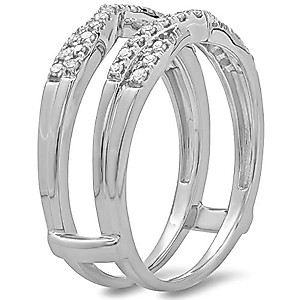Dazzlingrock Collection 0.33 Carat (ctw) 14K Round Diamond Wedding Band Guard Double Chevron Ring 1/3 CT, White Gold, Size 5