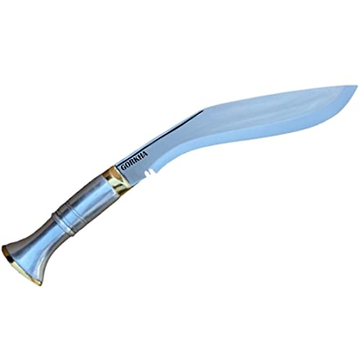 Gorkha Authentic Chitlange Kukri Knife Metal Handle 10.5 IN Fixed Blade Khukuri Bush Crafting Chopping Hiking Full Tang Overall 17" With Leather Sheath & Small 2 Knives - Hand-Hammered in Nepal