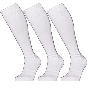 GRAPMKTG 3 Pack Softball Soccer Baseball Socks for Youth Men and Women Football Knee High Socks for Kids Adult Tube Socks for Boys Girls White Medium