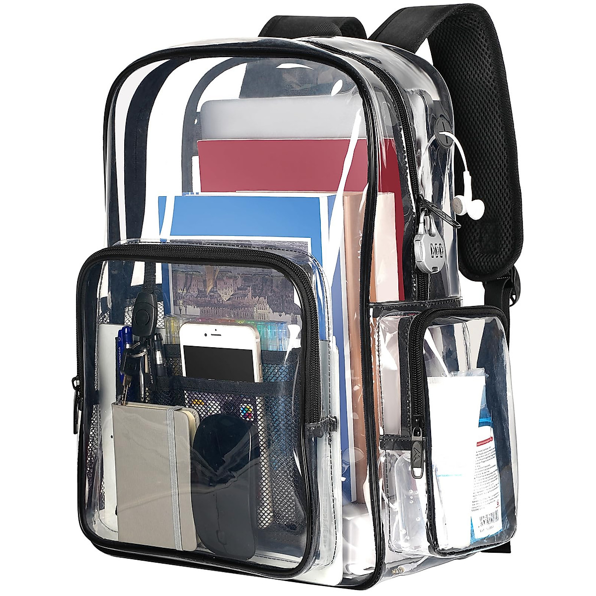 MATEIN Clear Bookbag, Anti Theft Transparent College School Backpack for Women Fits 15.6 inch Laptop