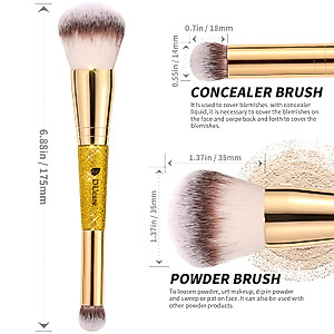 DUcare Makeup Brushes Double Ended Foundation Powder Brush Concealer Brush Perfect for Rounded Taperd Liquid, Cream, Powder,Blending, Buffing
