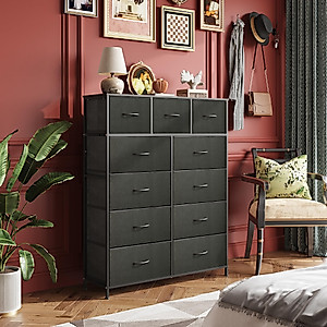 WLIVE Tall Dresser for Bedroom, Fabric Dresser Storage Tower, Dresser & Chest of Drawers Organizer Unit with 11 Drawers, Storage Cabinet, Hallway, Closets, Steel Frame, Wood Top