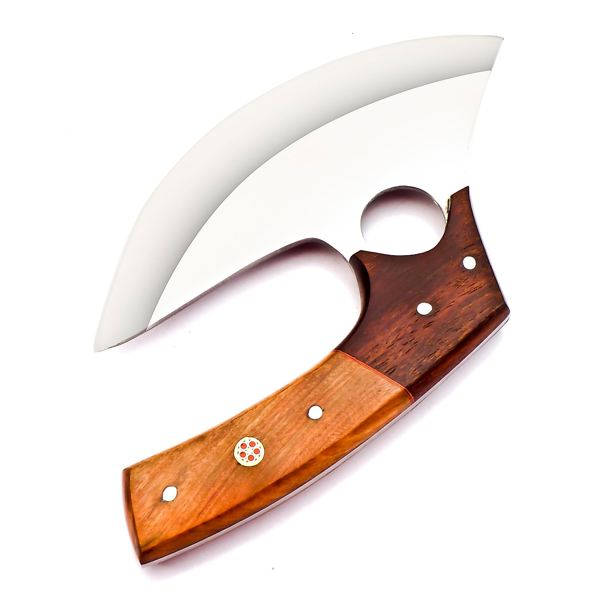 Damascus Steel UK-9002 Handmade J2 Stainless Steel ULLU Knive -Beautiful Olive & Rose Wood Handle