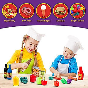 ToyVelt 70-Piece Play Food Sets for Kids Kitchen, BPA Free Toy Food, Ideal Kitchen Playset Gift for Christmas, Birthday, Safe Toddler Play Kitchen, Durable, Round Edges